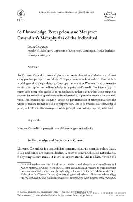 (PDF) Self-knowledge, Perception, and Margaret Cavendish’s Metaphysics of the Individual