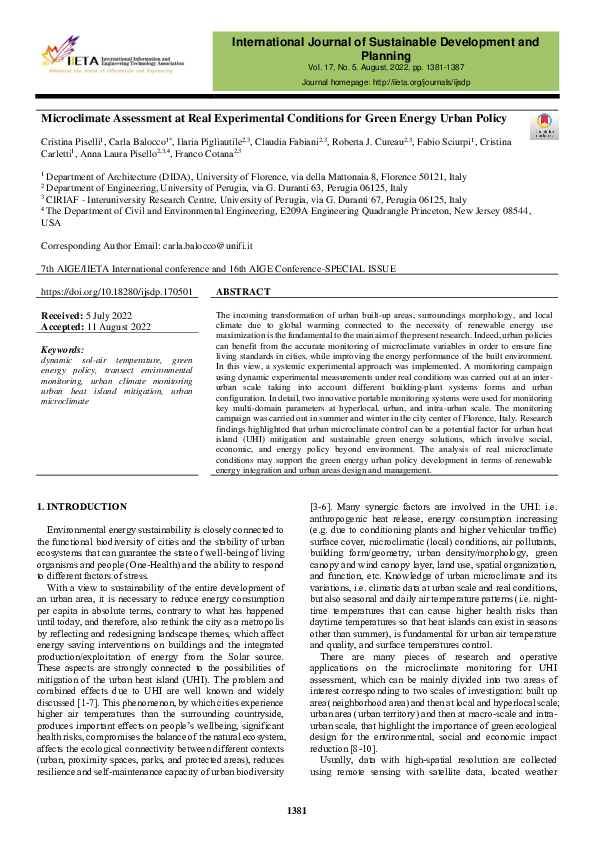 (PDF) Microclimate Assessment at Real Experimental Conditions for Green ...
