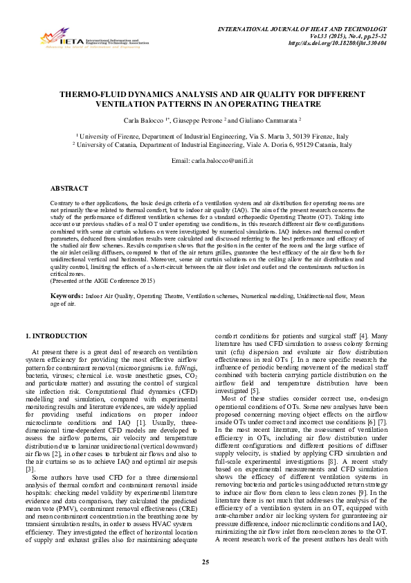 Pdf Thermo Fluid Dynamics Analysis And Air Quality For Different Ventilation Patterns In An