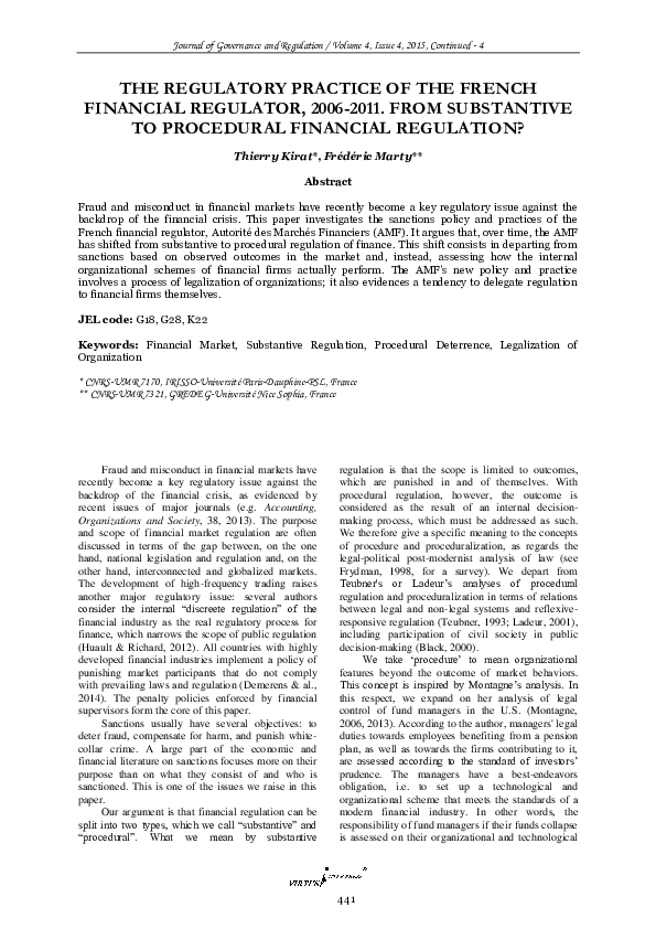 (PDF) The regulatory practice of the French financial regulator, 2006 ...