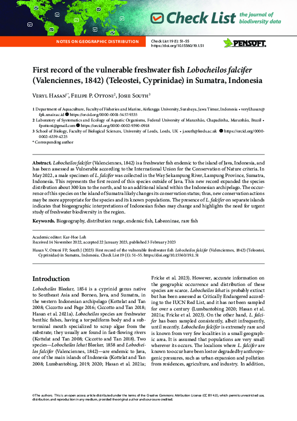 (PDF) First record of the vulnerable freshwater fish Lobocheilos ...