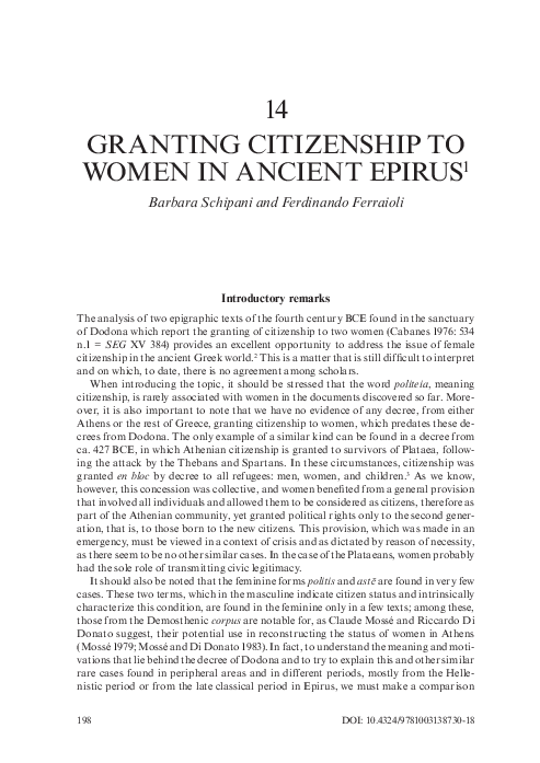 (PDF) Granting citizenship to women in ancient Epirus | Ferdinando Ferraioli - Academia.edu