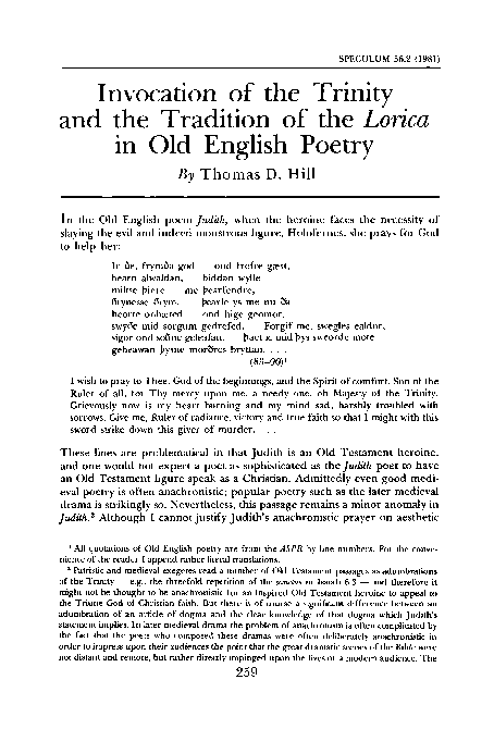 (PDF) Invocation of the Trinity and the Tradition of the Lorica in Old ...
