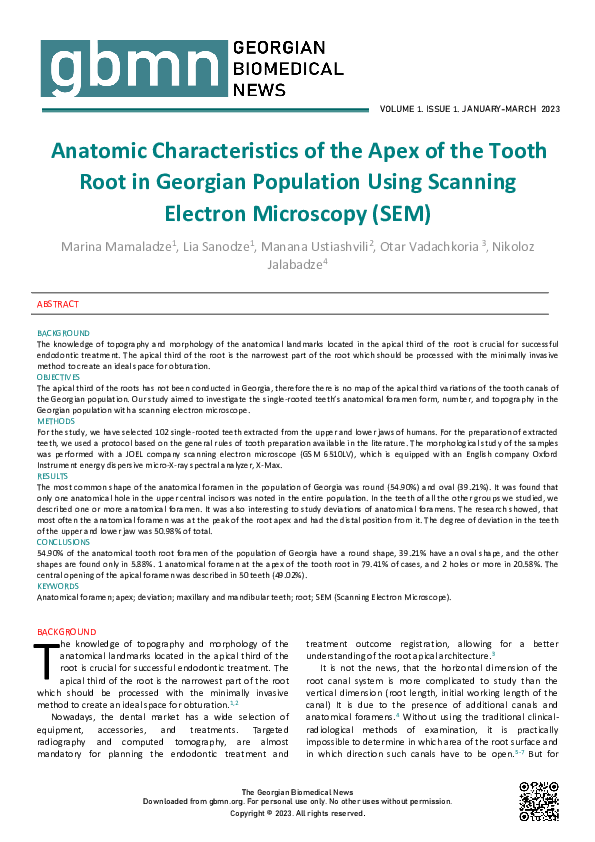 (PDF) Anatomic Characteristics of the Apex of the Tooth Root in ...