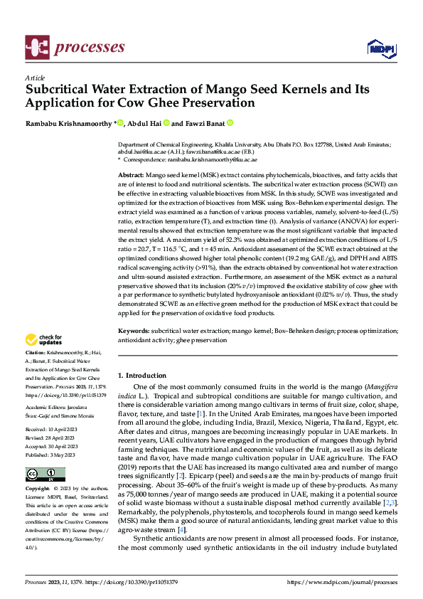 (PDF) Subcritical Water Extraction of Mango Seed Kernels and Its ...