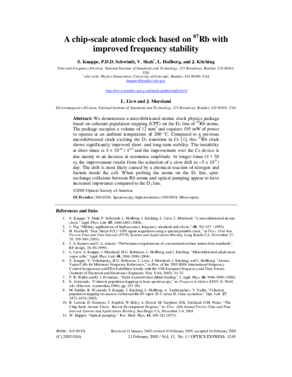 (PDF) A chip-scale atomic clock based on ^87Rb with improved frequency stability