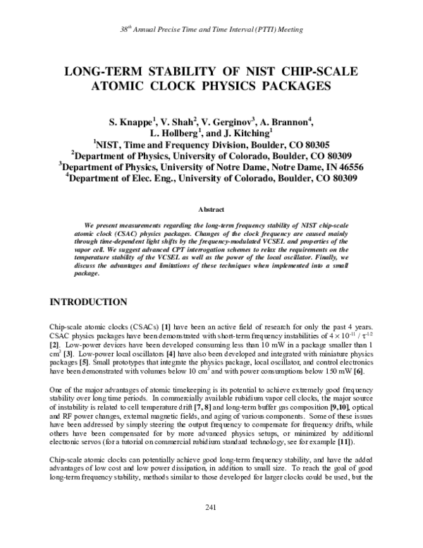 (PDF) Long-term stability of NIST chip-scale atomic clock physics packages