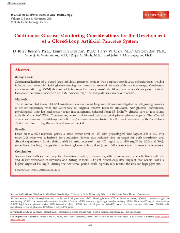 (PDF) Continuous Glucose Monitoring Considerations for the Development of a Closed-Loop ...
