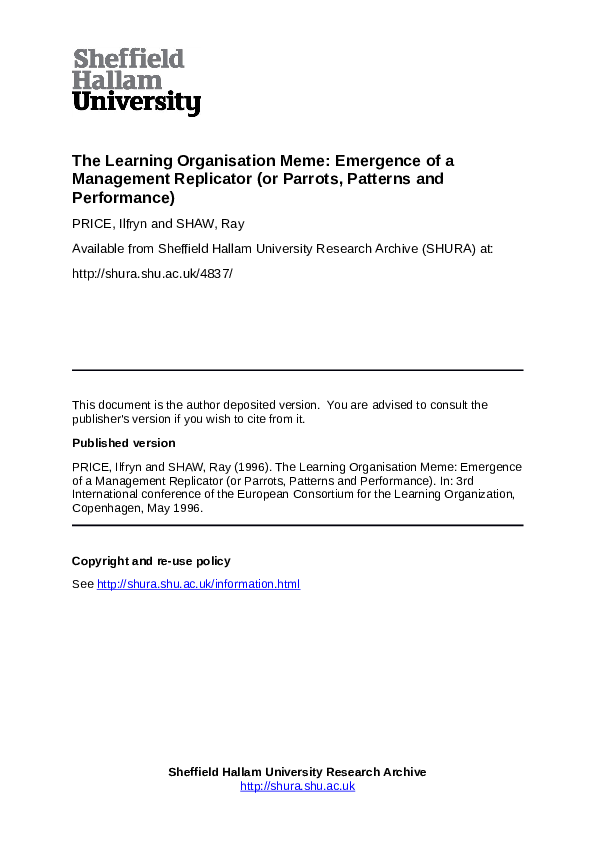 (PDF) The Learning Organisation Meme: Emergence of a Management ...