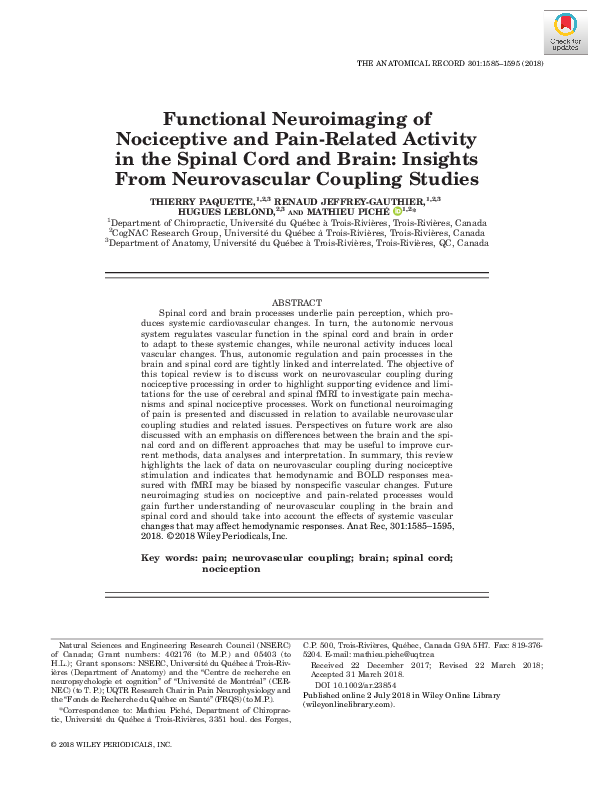 (PDF) Functional Neuroimaging of Nociceptive and Pain-Related Activity in the Spinal Cord and ...