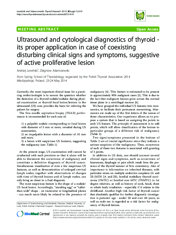 (PDF) Ultrasound and cytological diagnostics of thyroid - its proper application in case of ...