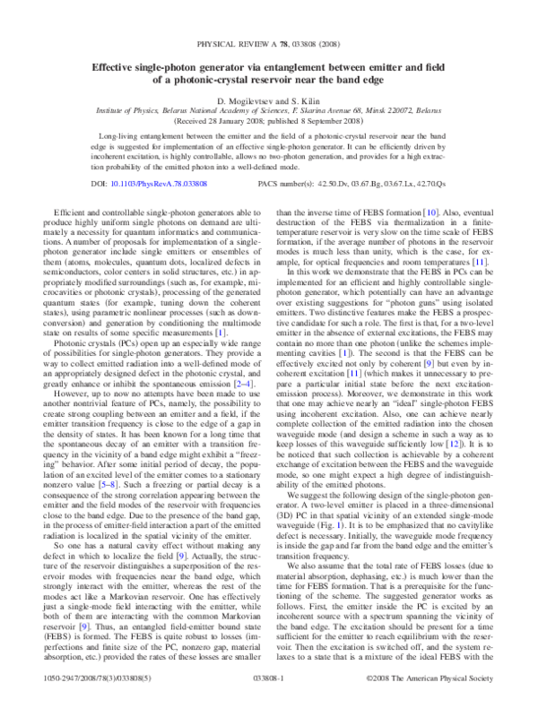 (PDF) Effective single-photon generator via entanglement between ...
