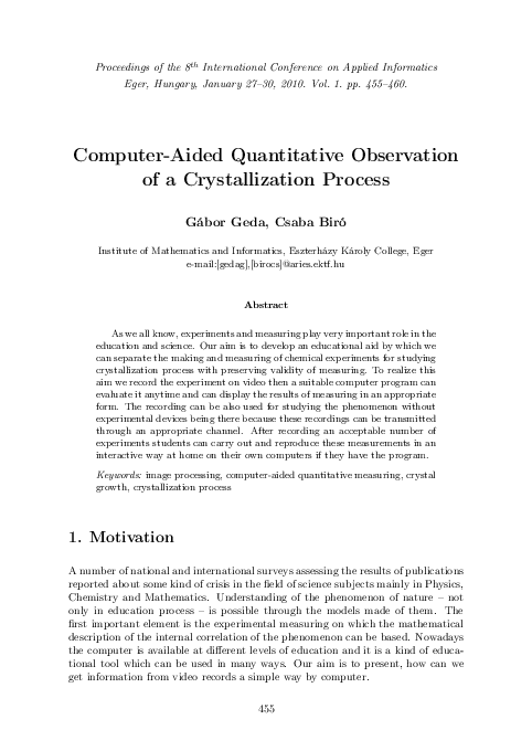(PDF) Computer-Aided Quantitative Observation of a Crystallization Process