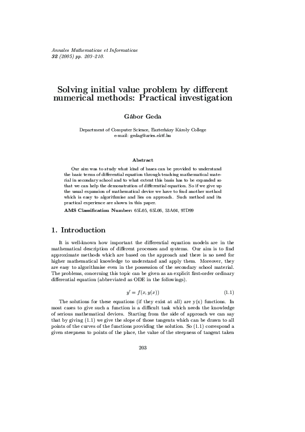 (PDF) Solving initial value problem by dierent numerical methods ...