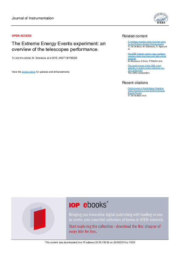 (PDF) The Extreme Energy Events experiment: an overview of the telescopes performance