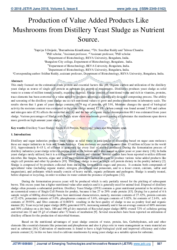 (PDF) Production of Value Added Products Like Mushrooms from Distillery ...