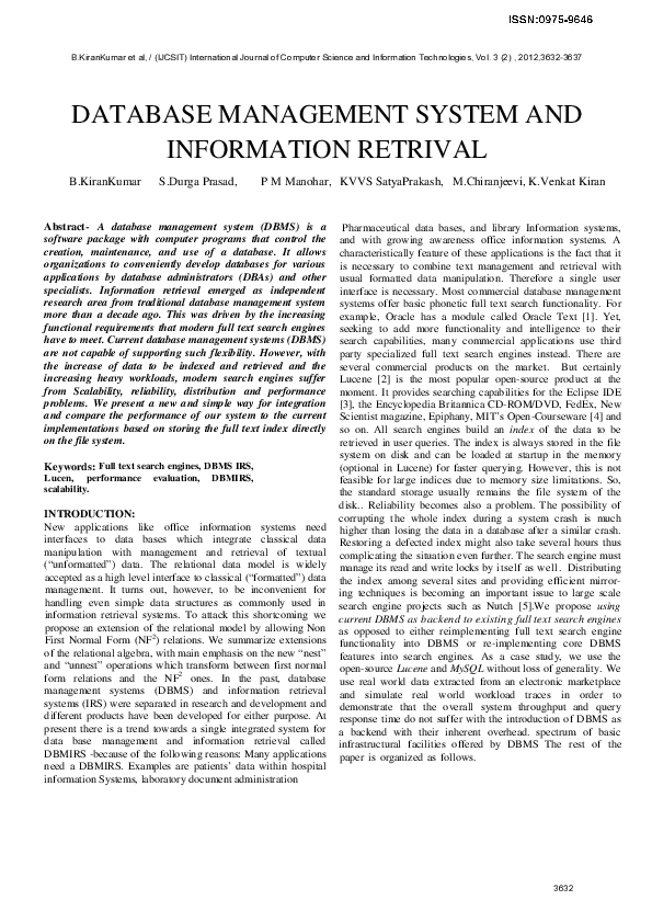 (PDF) Database Management System and Information Retrival
