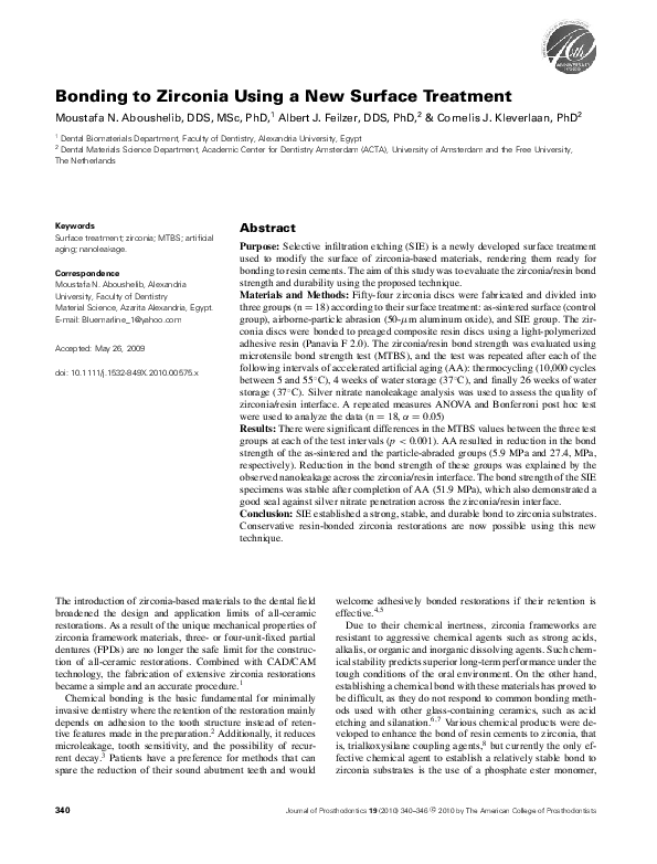 (PDF) Bonding to Zirconia Using a New Surface Treatment