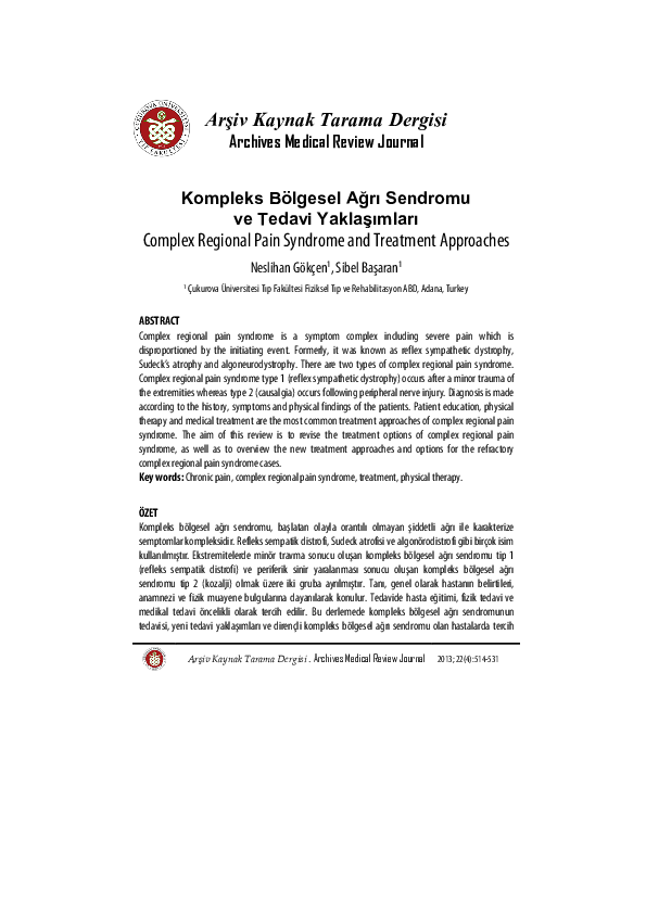 (PDF) Complex Regional Pain Syndrome and Treatment Approaches