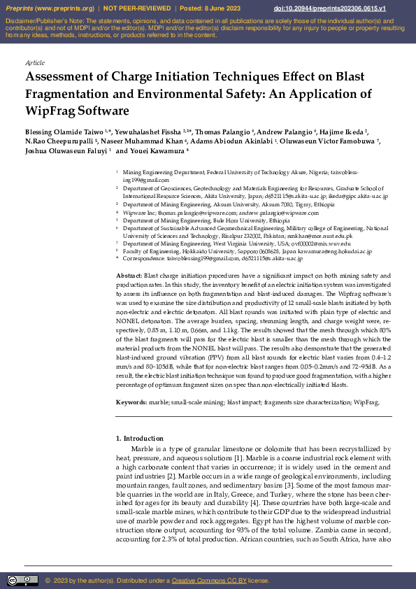 (PDF) Assessment of Charge Initiation Techniques Effect on Blast Fragmentation and Environmental ...