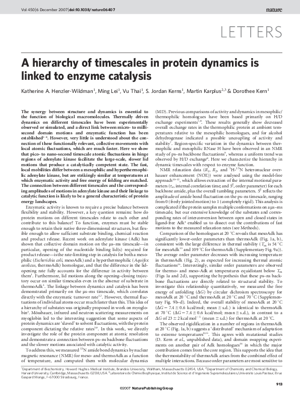 (PDF) A hierarchy of timescales in protein dynamics is linked to enzyme ...