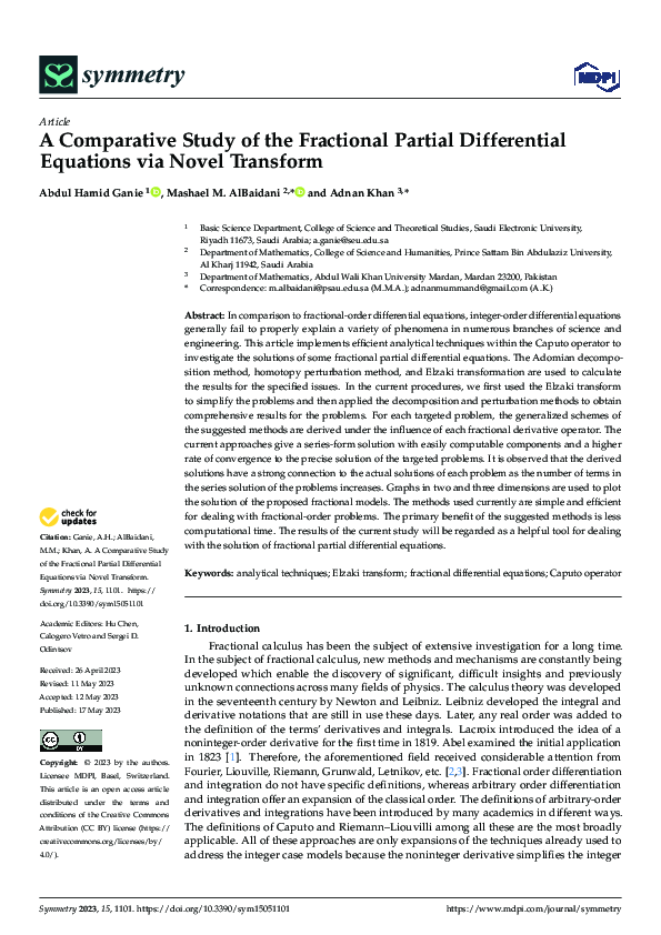 Pdf A Comparative Study Of The Fractional Partial Differential