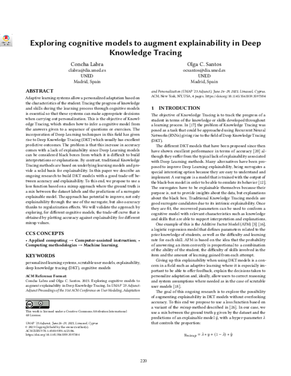 Pdf Exploring Cognitive Models To Augment Explainability In Deep Knowledge Tracing