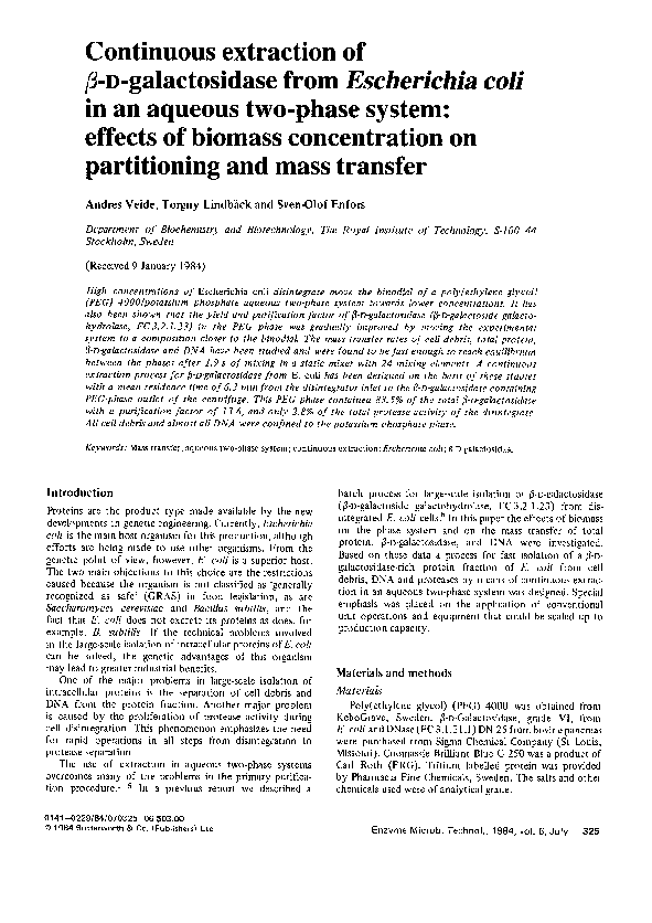 (PDF) Continuous extraction of β-d-galactosidase from Escherichia coli in an aqueous two-phase ...