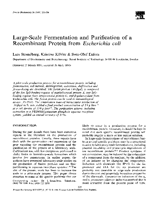 (PDF) Large-scale fermentation and purification of a recombinant ...