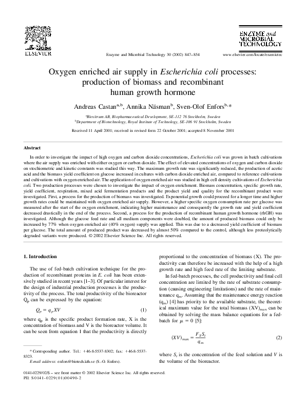 (PDF) Oxygen enriched air supply in Escherichia coli processes ...
