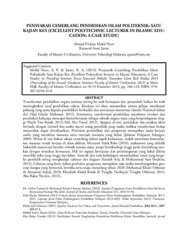 (PDF) Pensyarah cemerlang pendidikan Islam politeknik: satu kajian kes ...