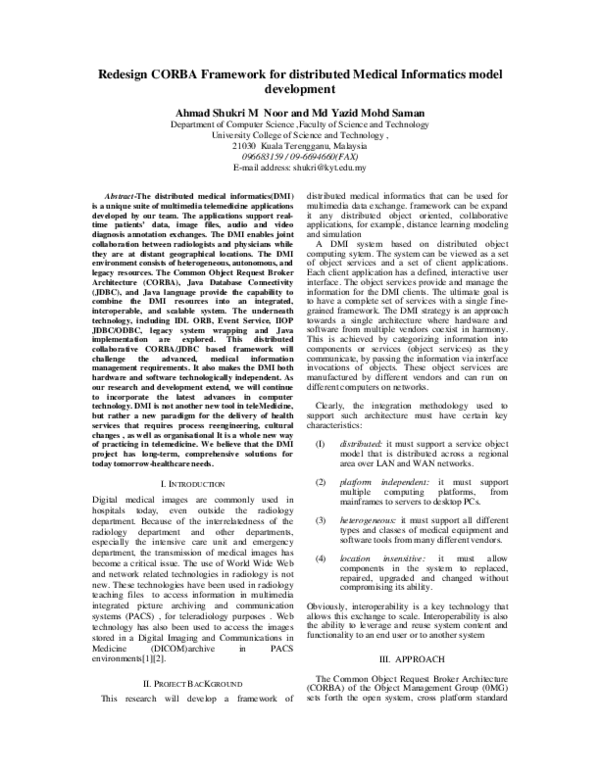 Pdf Redesign Corba Framework For Distributed Medical Informatics Model Development Ahmad Zia 