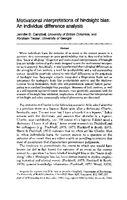 (PDF) Motivational interpretations of hindsight bias: An individual ...