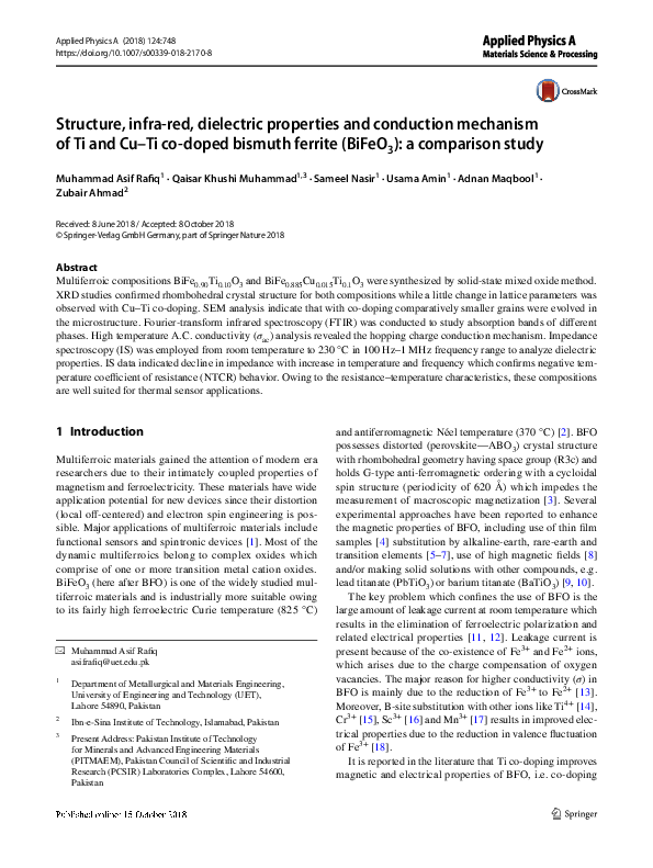 (PDF) Structure, infra-red, dielectric properties and conduction mechanism of Ti and Cu–Ti co ...