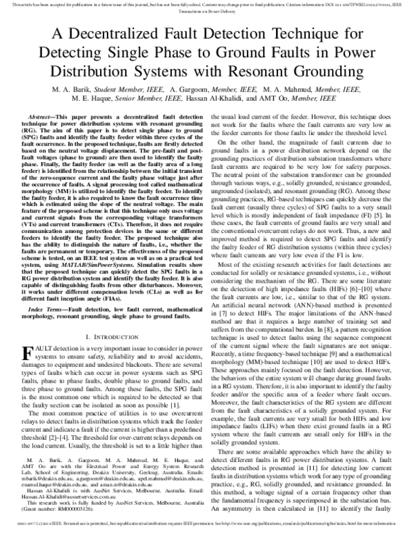 Pdf A Decentralized Fault Detection Technique For Detecting Single