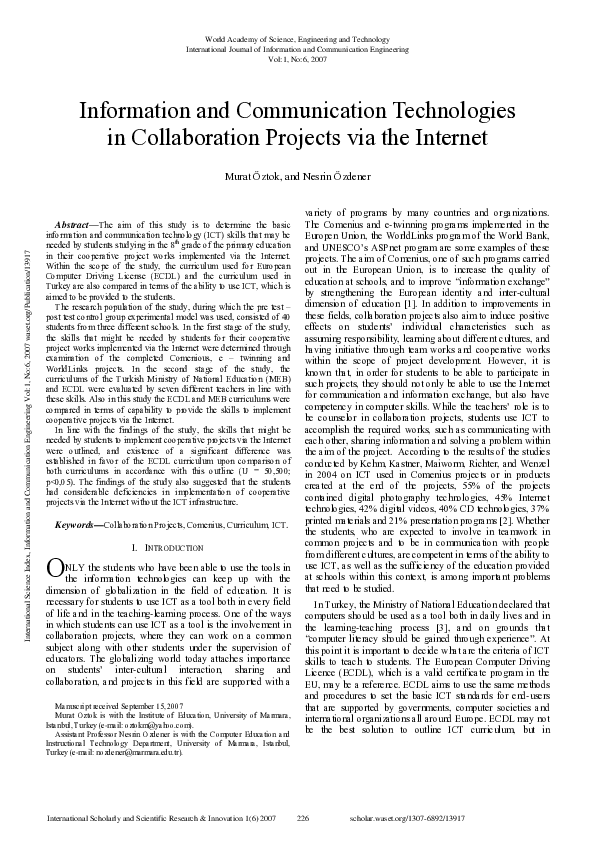 (PDF) Information And Communication Technologies In Collaboration Projects Via The Internet