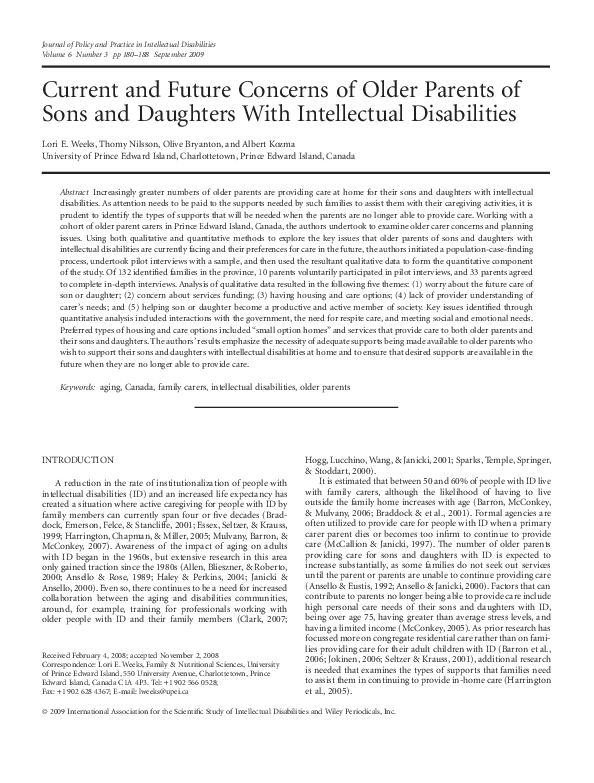 (PDF) Current and Future Concerns of Older Parents of Sons and ...