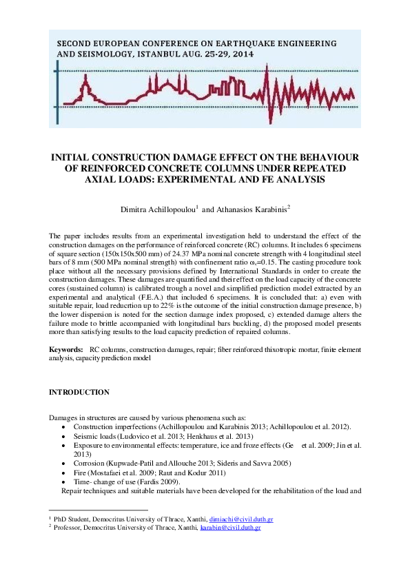 (PDF) Initial Construction Damage Effect on the Behaviour of Retrofitted Columns Under Repeated ...