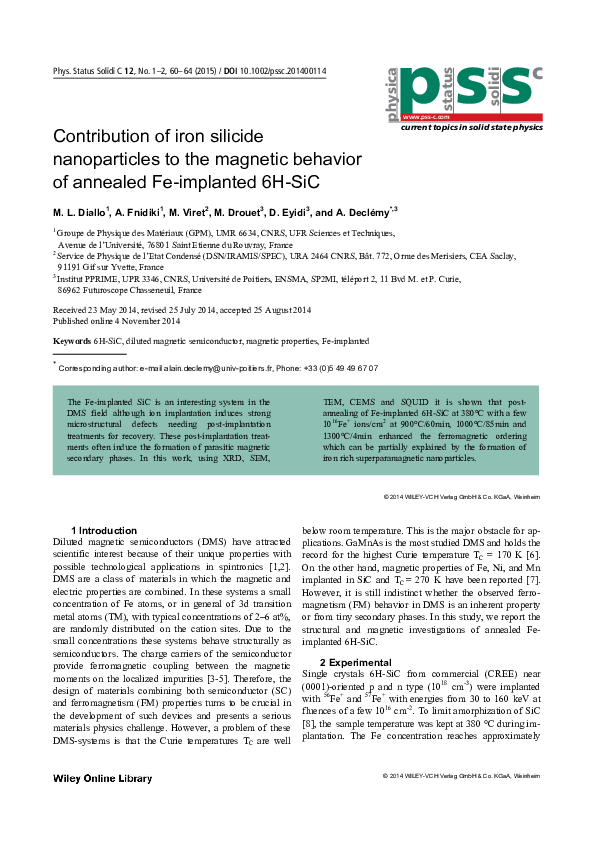 (PDF) Contribution of iron silicide nanoparticles to the magnetic ...