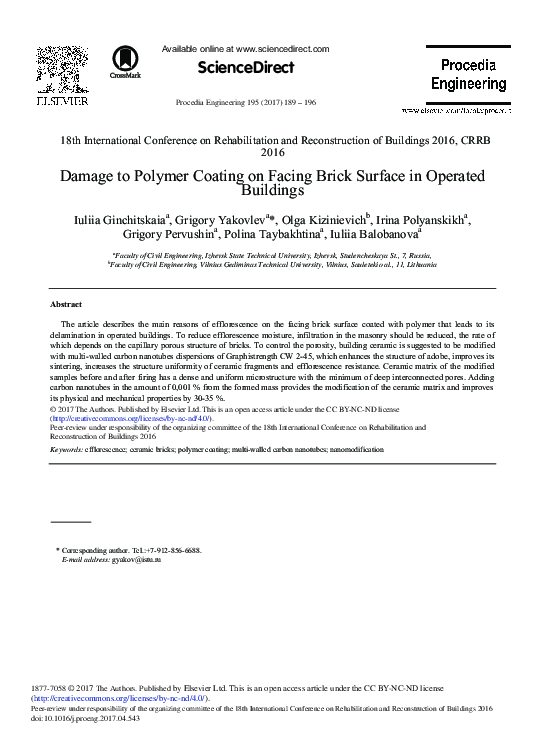 (PDF) Damage to Polymer Coating on Facing Brick Surface in Operated ...