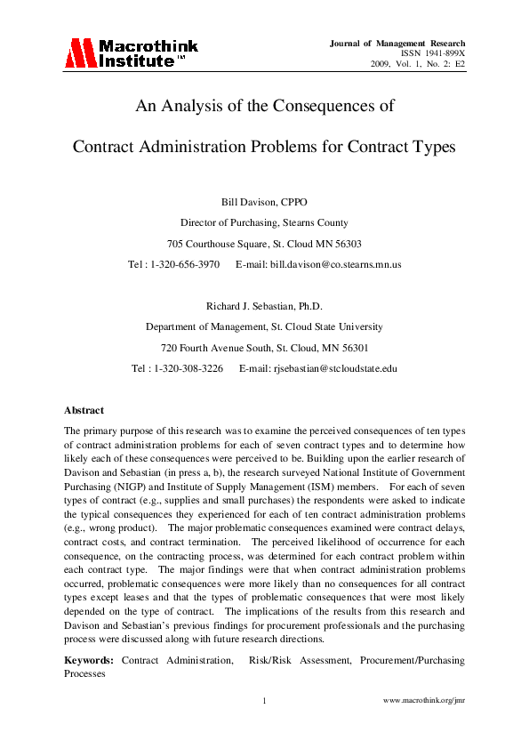 (PDF) An Analysis of the Consequences of Contract Administration ...
