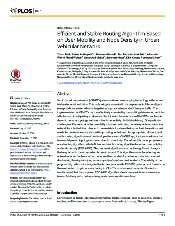 (PDF) Efficient and Stable Routing Algorithm Based on User Mobility and ...