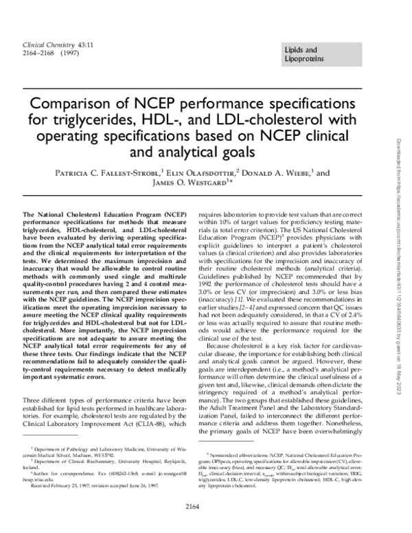 (PDF) Comparison of NCEP performance specifications for triglycerides ...