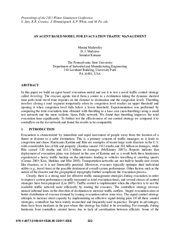 (PDF) An agent based model for evacuation traffic management