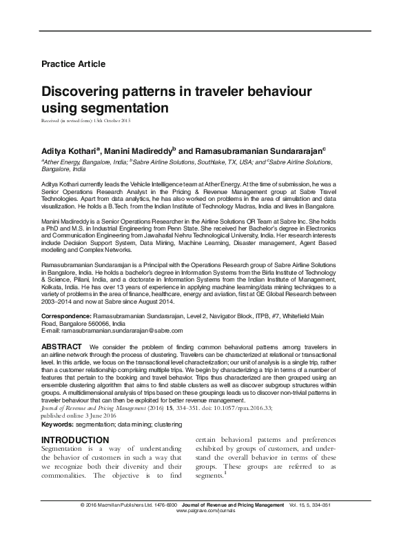 (PDF) Discovering patterns in traveler behaviour using segmentation