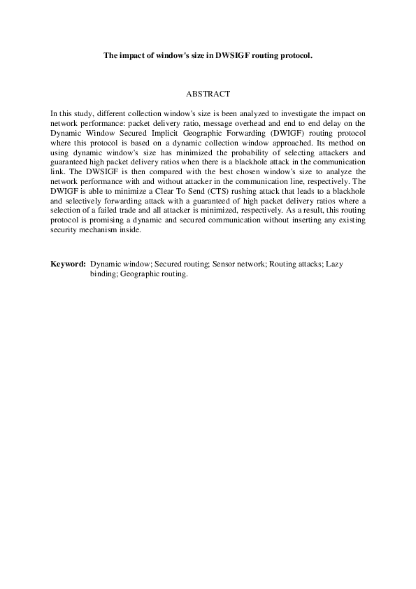 (PDF) The Impact of Window’s Size in DWSIGF Routing Protocol