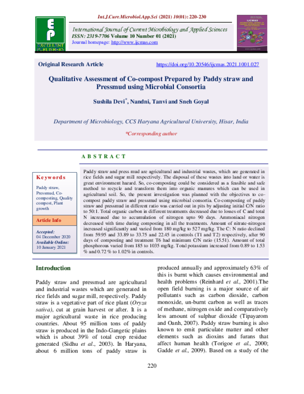 (PDF) Qualitative Assessment of Co-compost Prepared by Paddy straw and ...