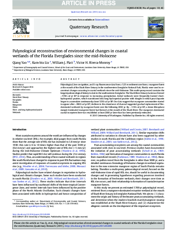 (PDF) Palynological reconstruction of environmental changes in coastal ...