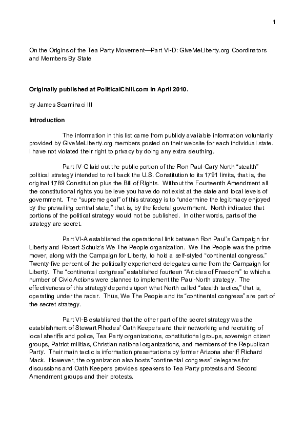 (PDF) Part 6D: On the Origins of the Tea Party Movement: GiveMeLiberty ...