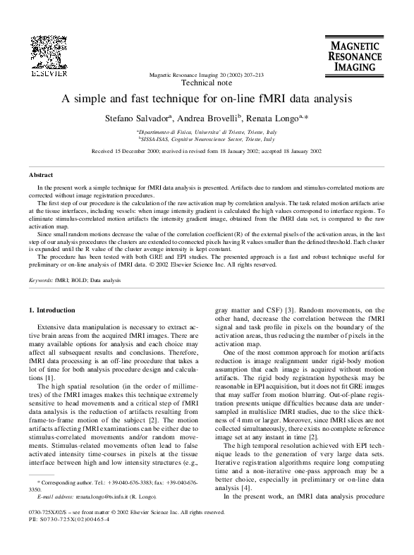 (PDF) A simple and fast technique for on-line fMRI data analysis